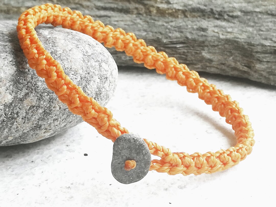 Mens Waxed Thread Surfer Bracelet, Flat Braided, Burnt Orange, Simple ...