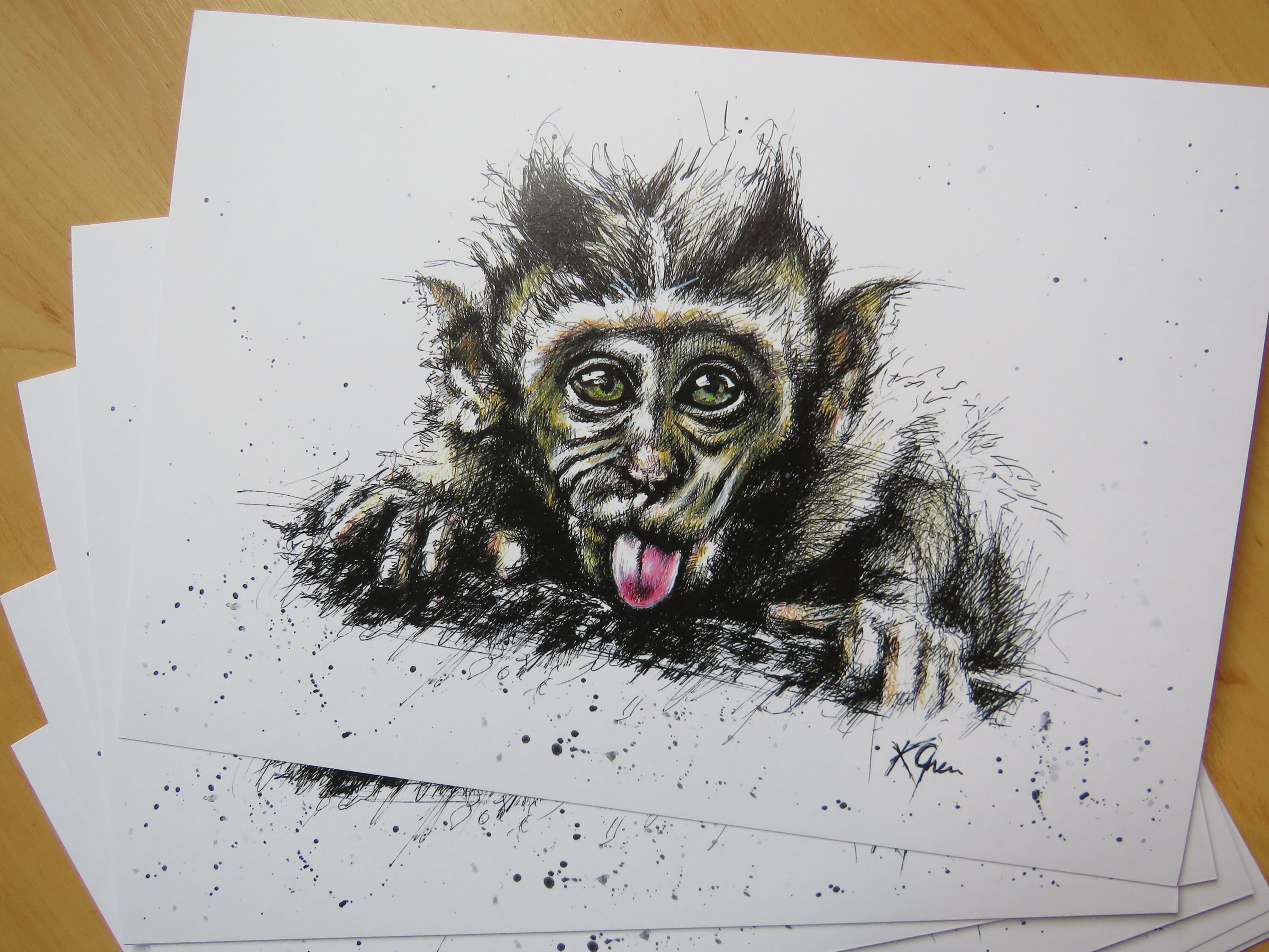 A Cheeky Monkey A4 Picture Print of Hand Drawn Image. Hand Signed on ...