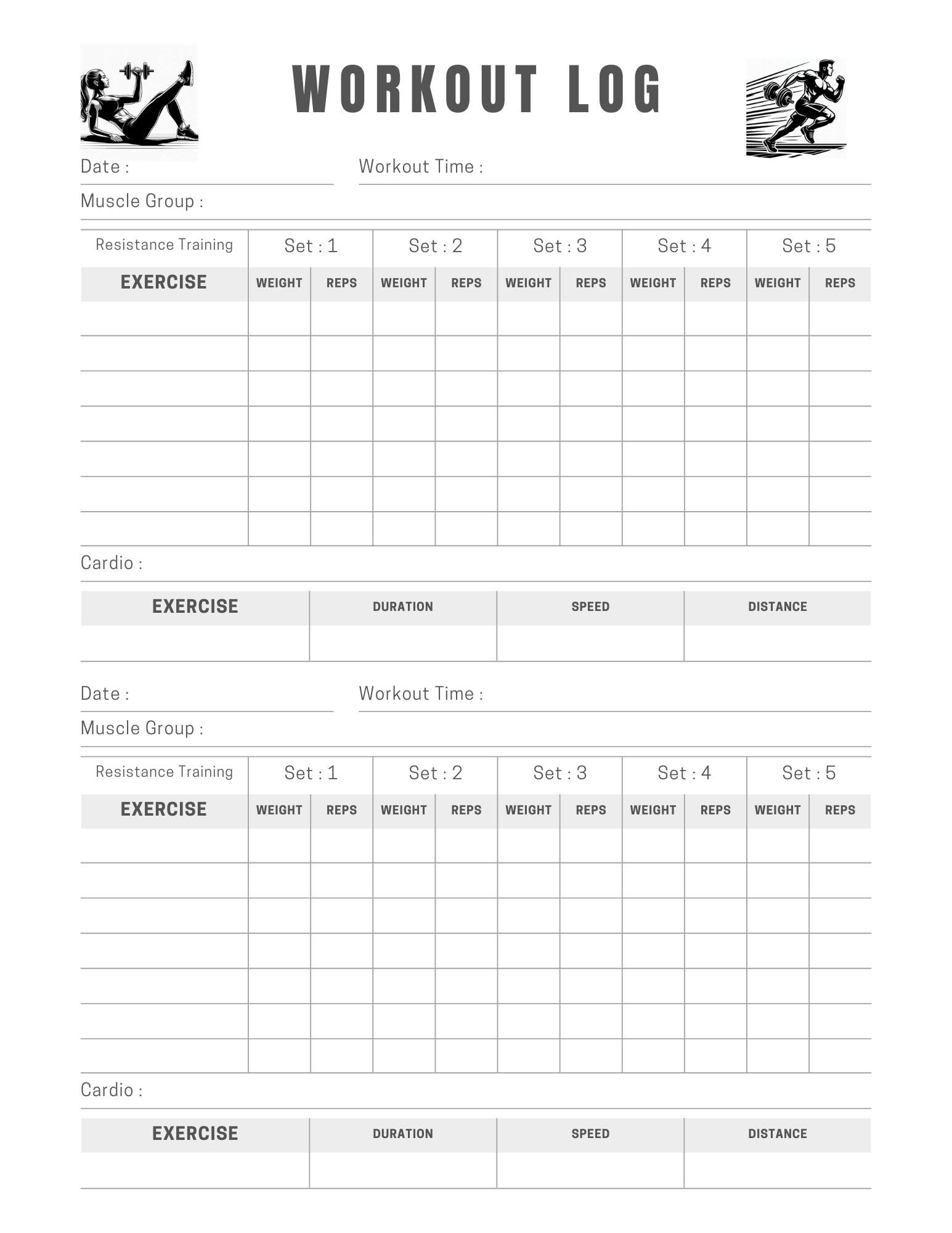 Printable Gym Log Sheets, Exercise Planner, Weight Lifters, Runners ...