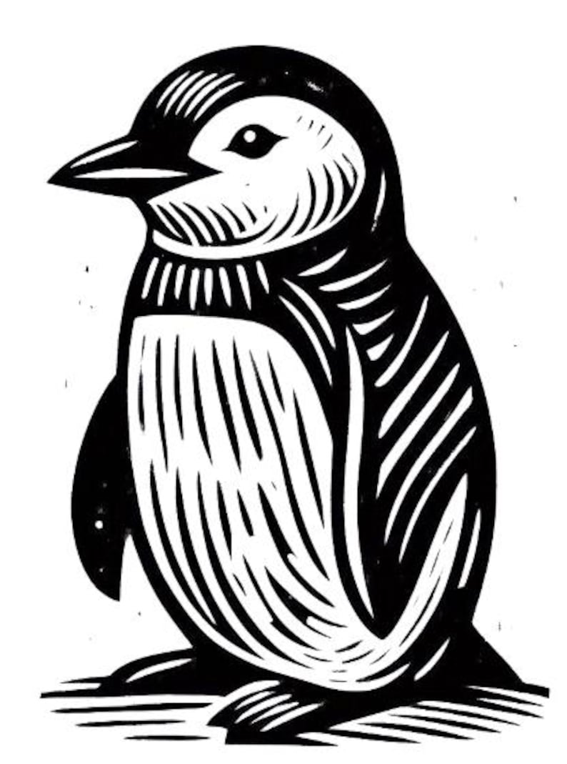 Penguin Linocut Style Art - Etsy