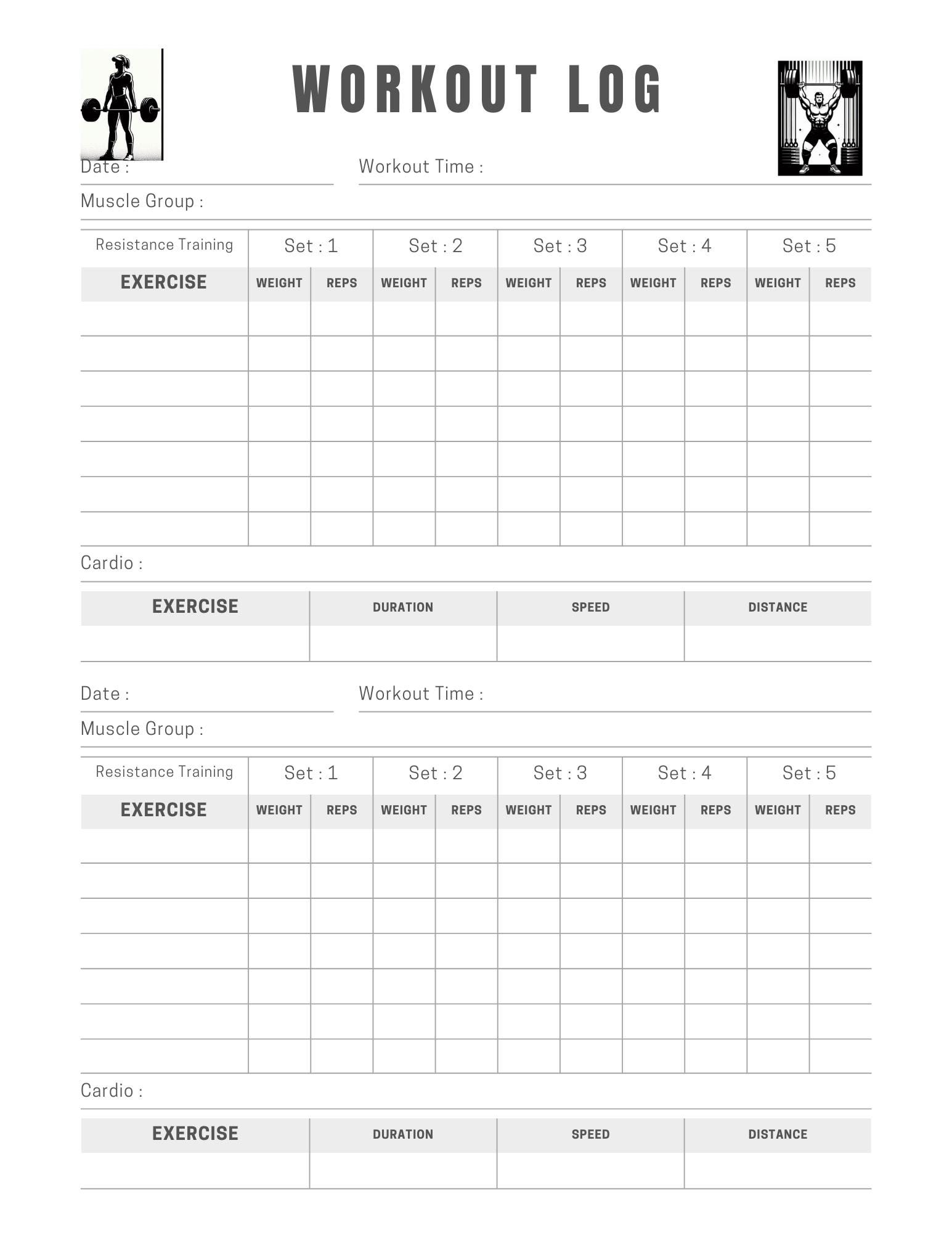 Printable Gym Log Sheets, Exercise Planner, Weight Lifters, Runners ...