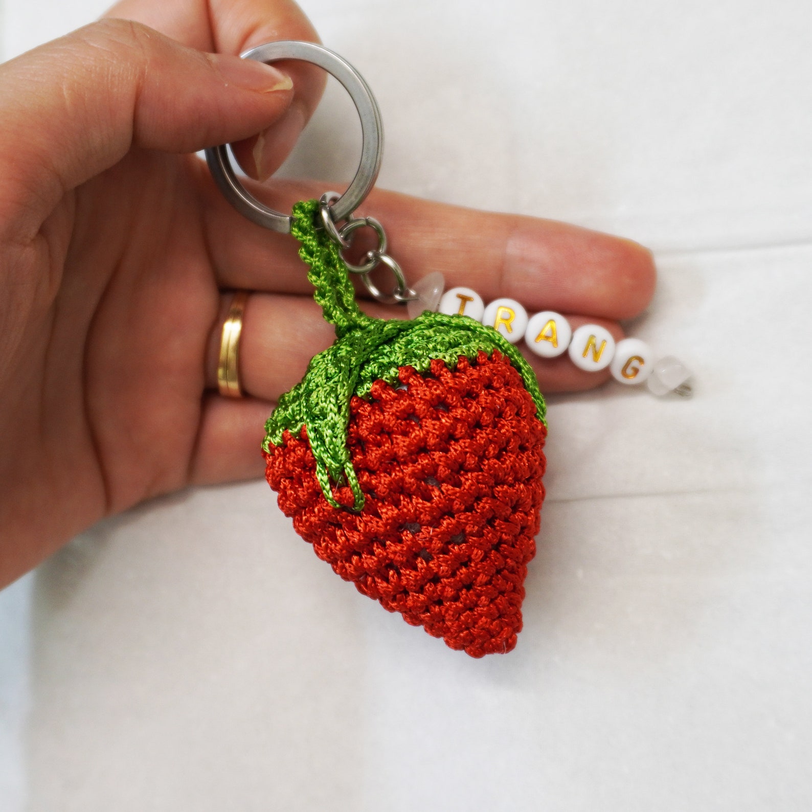 Personalized Keychain, Custom Beaded Name Keychain, Crochet Red ...