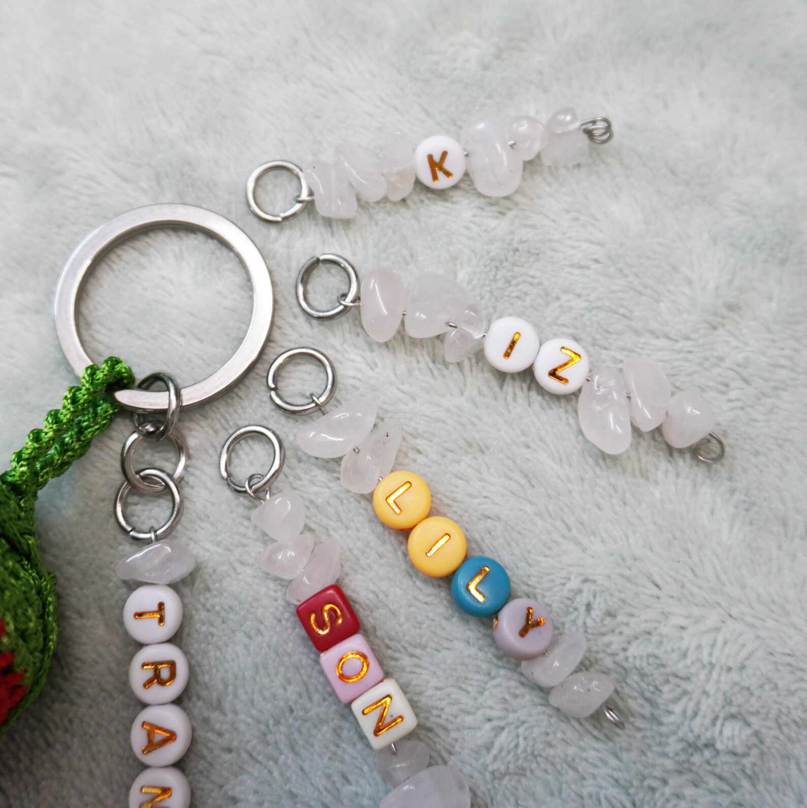 Personalized Keychain, Custom Beaded Name Keychain, Crochet Red ...