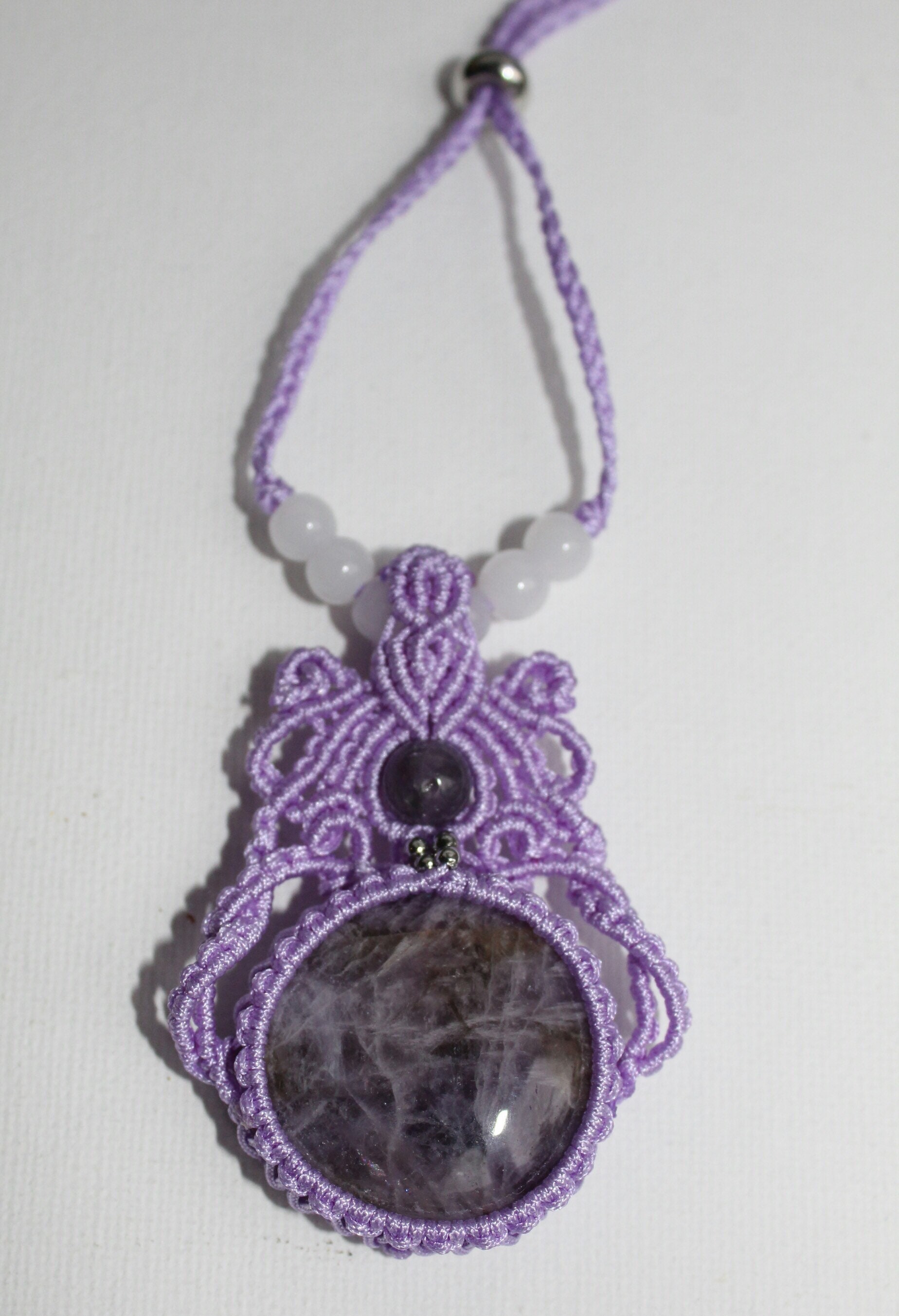 Amethyst Macrame Necklace Raw Stone Pendant Macrame Jewelry - Etsy