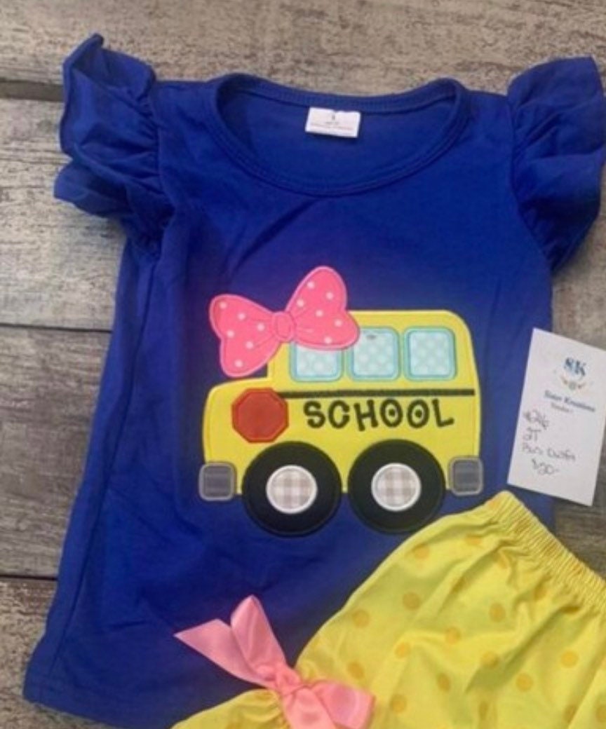 School Bus School Outfits,girl Bus Outfit, Bus Outfit, Blue Yellow Bus ...