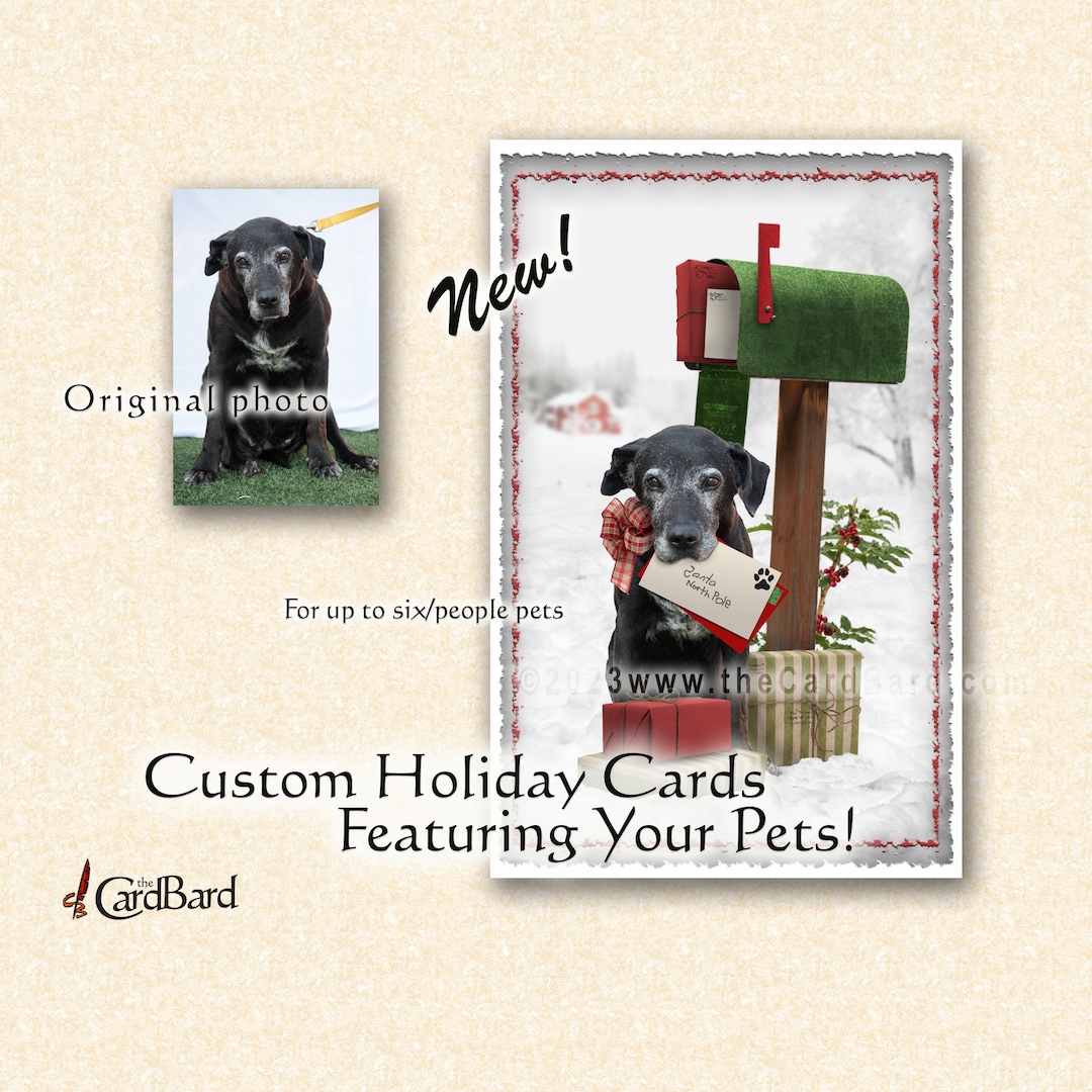 Custom Pet Christmas Card postal Pets Personalized Pet Holiday Card Pet ...