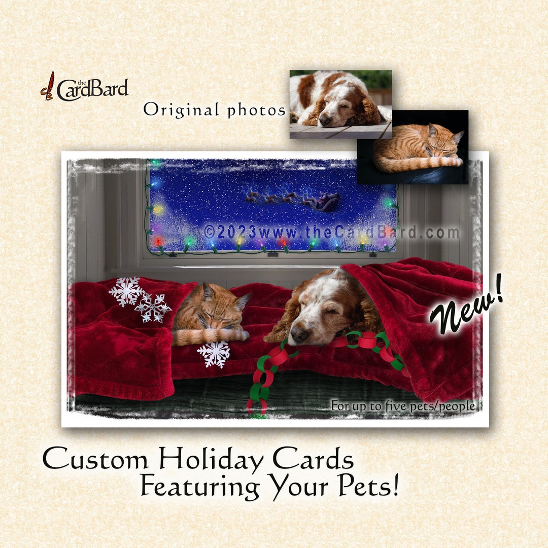 Custom Pet Holiday Card christmas Catnap One Pack of 20 Cards/envelopes ...