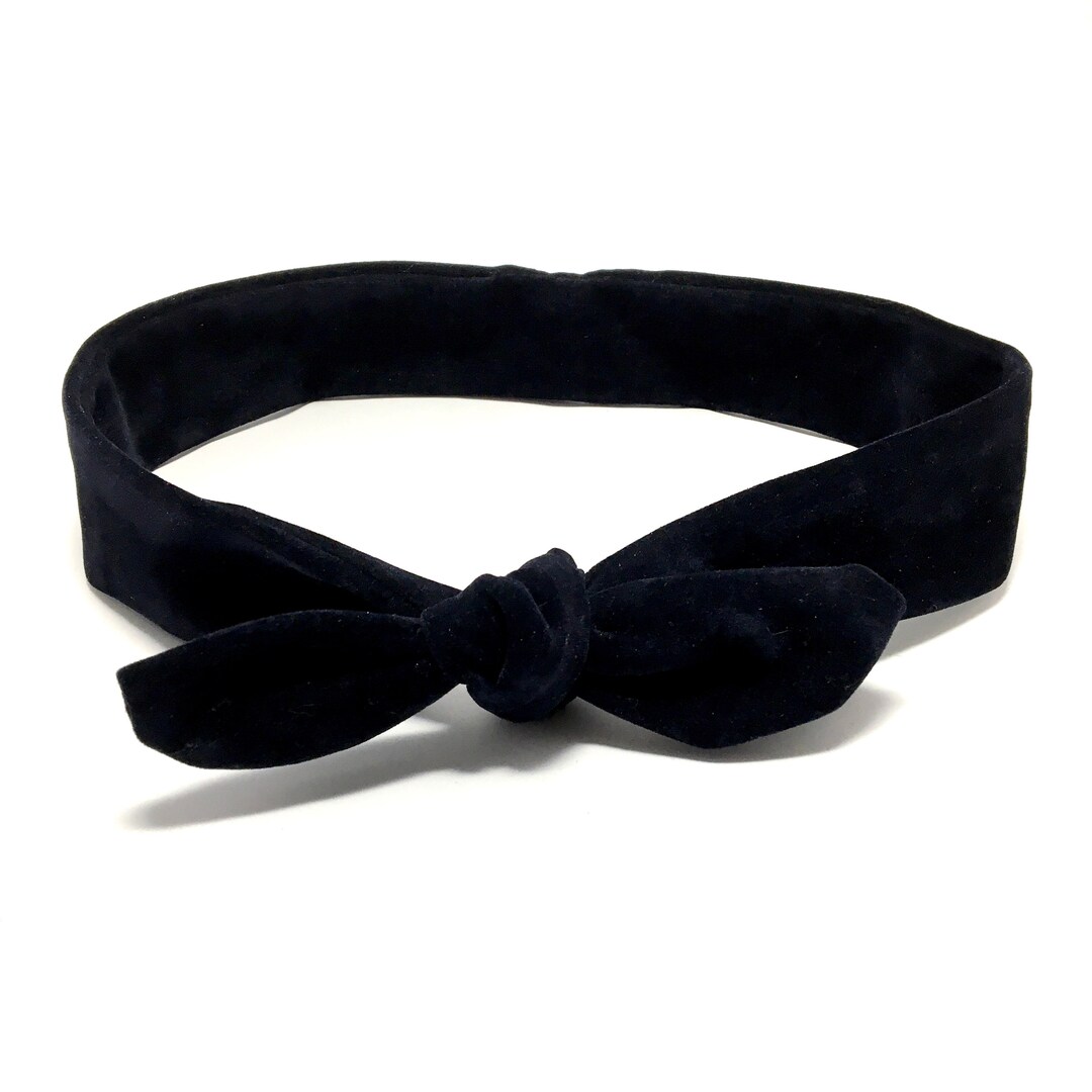 Navy Blue Velvet Headband, Unique Hair Ribbon, Zero Waste Headband ...