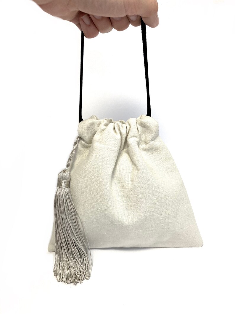 Linen Mini Handbag With Tassel, Tiny Bag, Unique Linen Pouch, Recycled ...