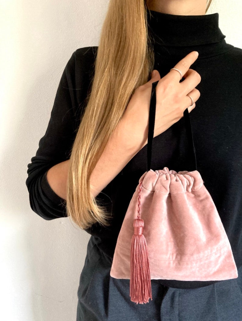Mini Pink Handbag With Tassel, Tiny Bag, Velvet Handbag, Eco Upcycled ...