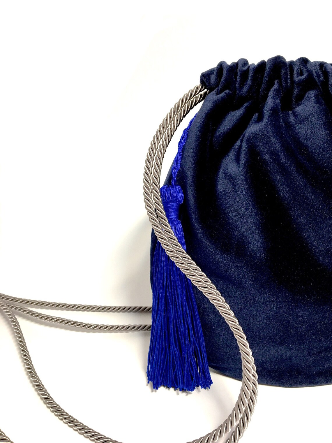 Blue Velvet Bag With Tassel, Handmade Unique Bag, Zero Waste Recycled ...