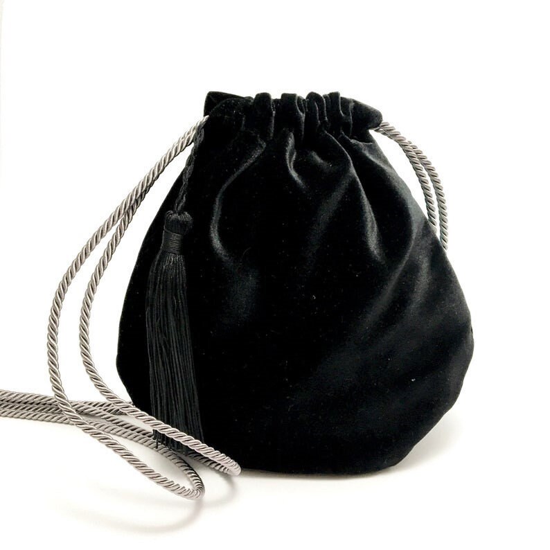 Black velvet bag velvet pouch recycled bag black boho bag | Etsy