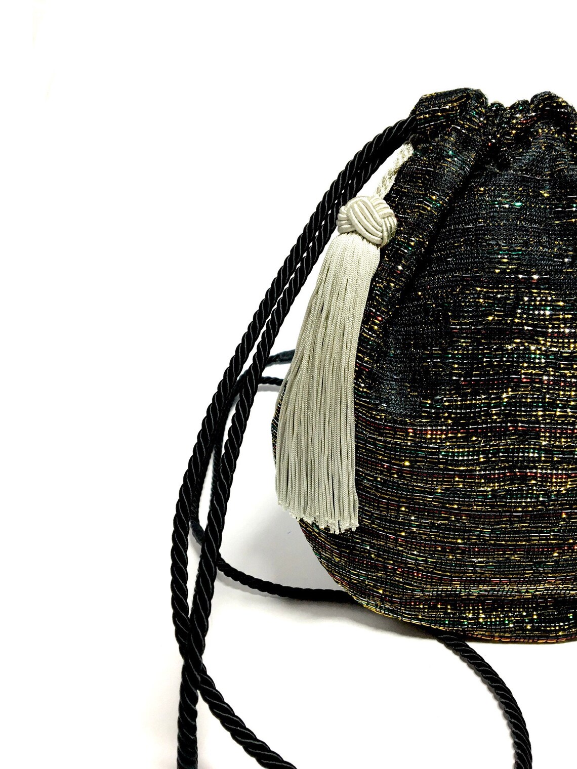 Black Shiny Purse, Handmade Recycled Bag, Shiny Bucket Bag, Elegant ...