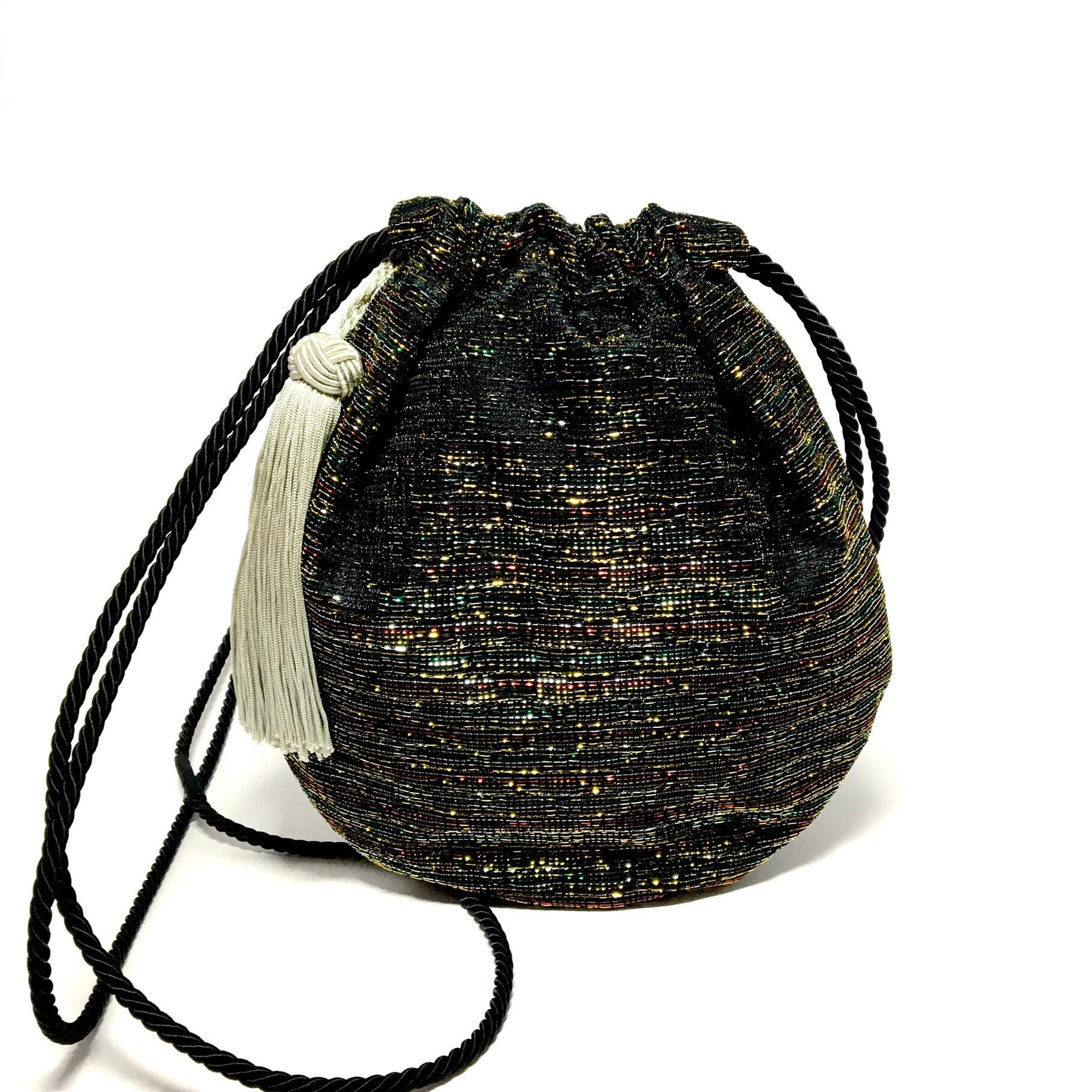 Black Shiny Purse, Handmade Recycled Bag, Shiny Bucket Bag, Elegant ...