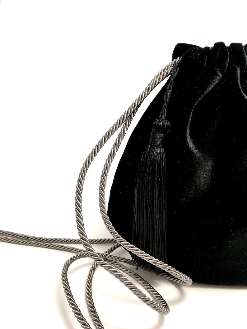 Black velvet bag velvet pouch recycled bag black boho bag | Etsy