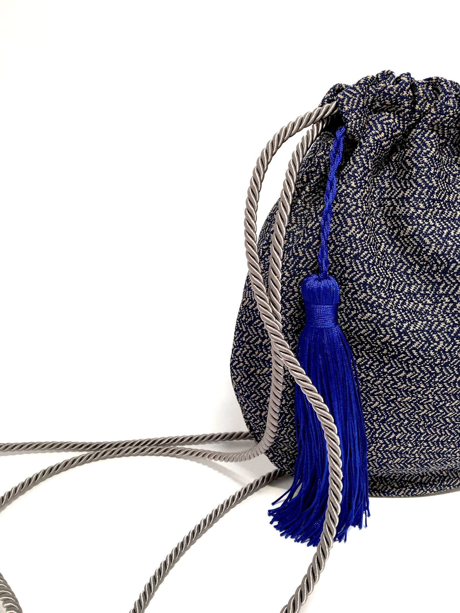 Unique Blue Bucket Bag With Tassel, Zero Waste Recycled Purse, Boho Bag ...