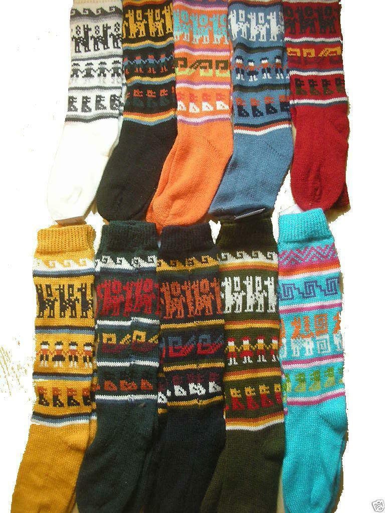 Pack X 07 Pairs of Long Kneen High Peruvian Alpaca Socks With Andean ...