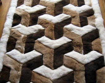 Baby Alpaca Fur Rug White Cubic Design. Handmade in Peru. | Etsy