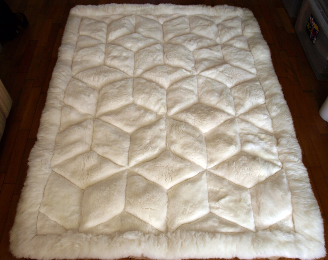 Baby Alpaca Fur Rug White Cubic Design. Handmade in Peru. - Etsy