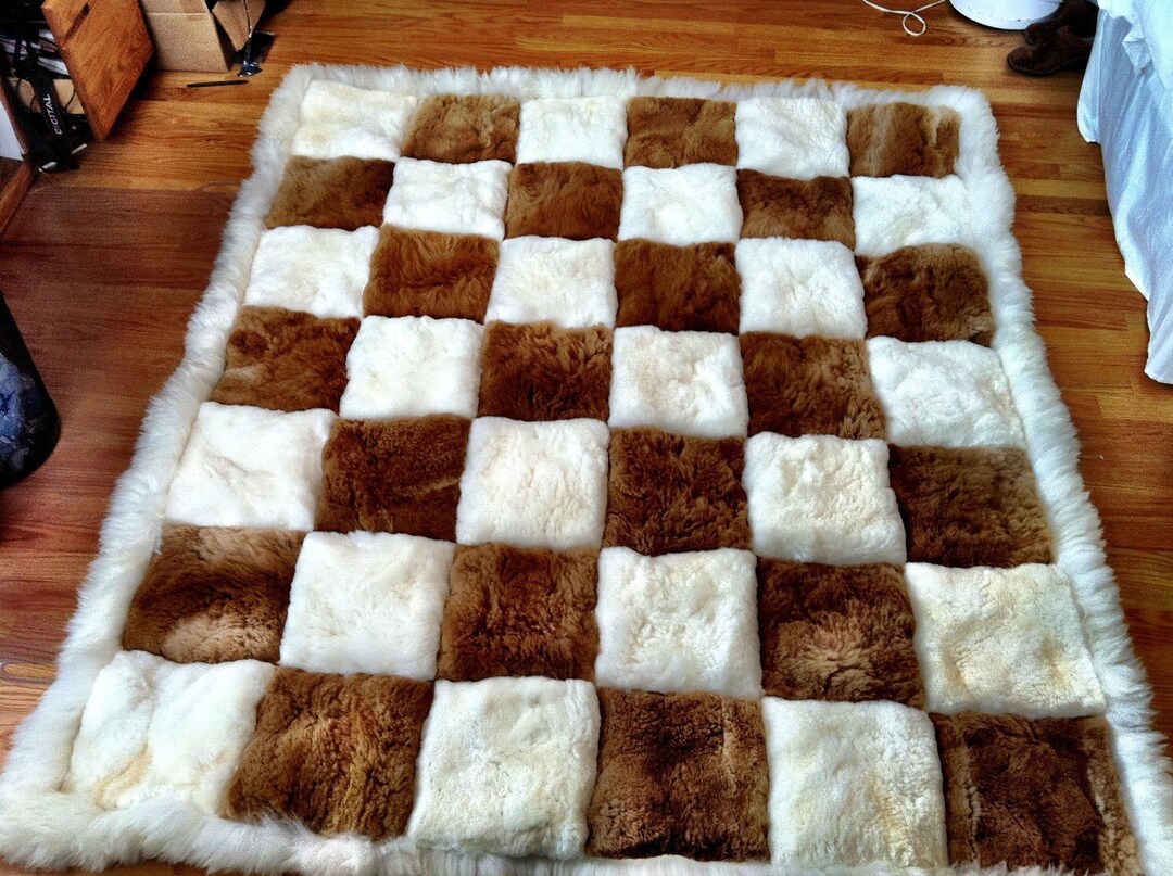 Baby Alpaca Fur Rug, Chess Board Design (new). Several Sizes. Handmade ...
