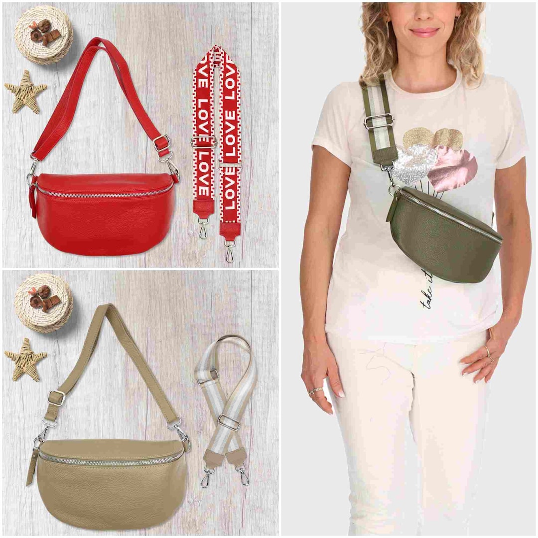 Genuine Leather Cross Fanny Pack Bag With Extra Strap, Shoulder ...