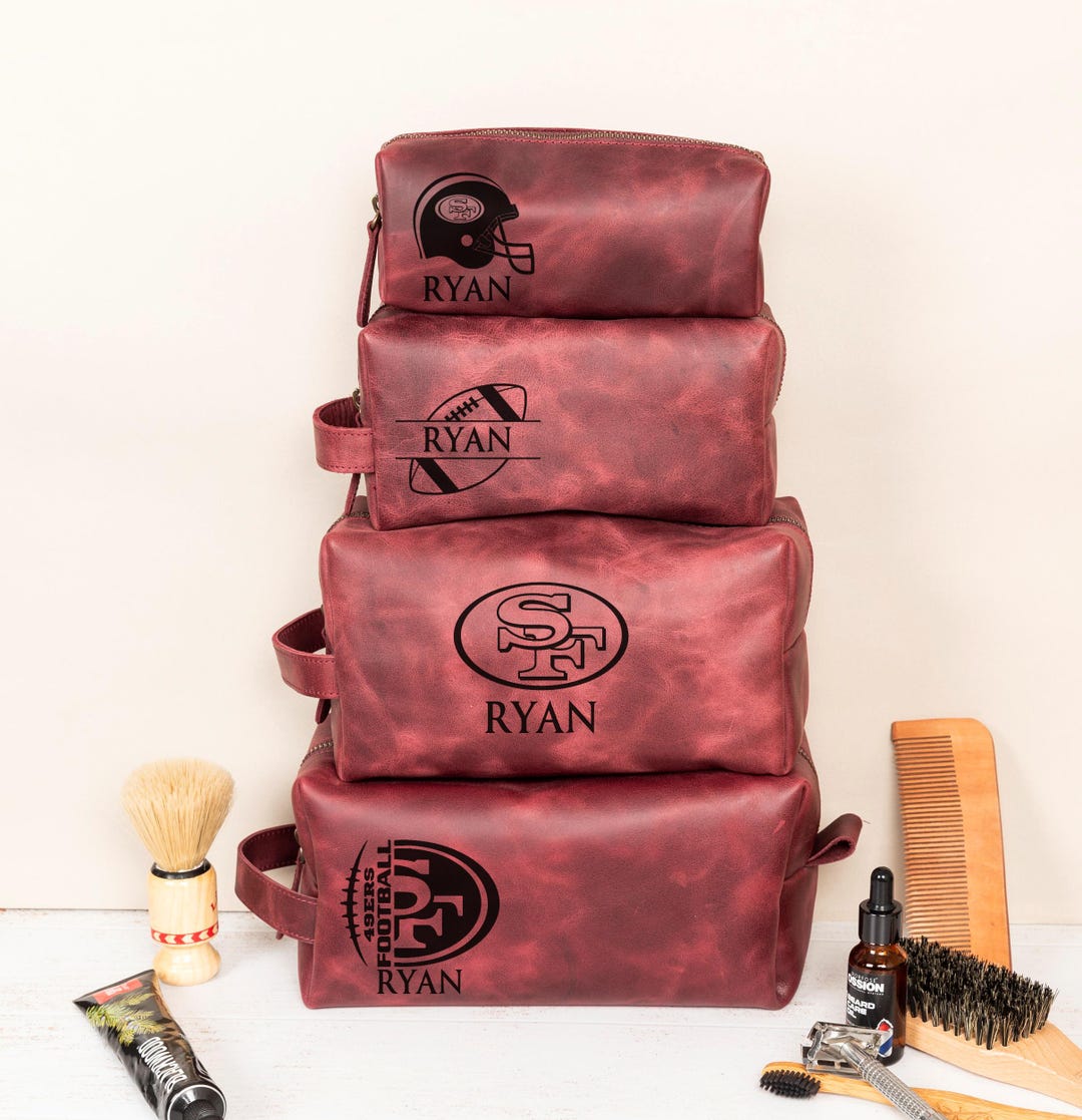 Custom Name Football Toiletry Bag for Him, Personalized Leather Dopp ...