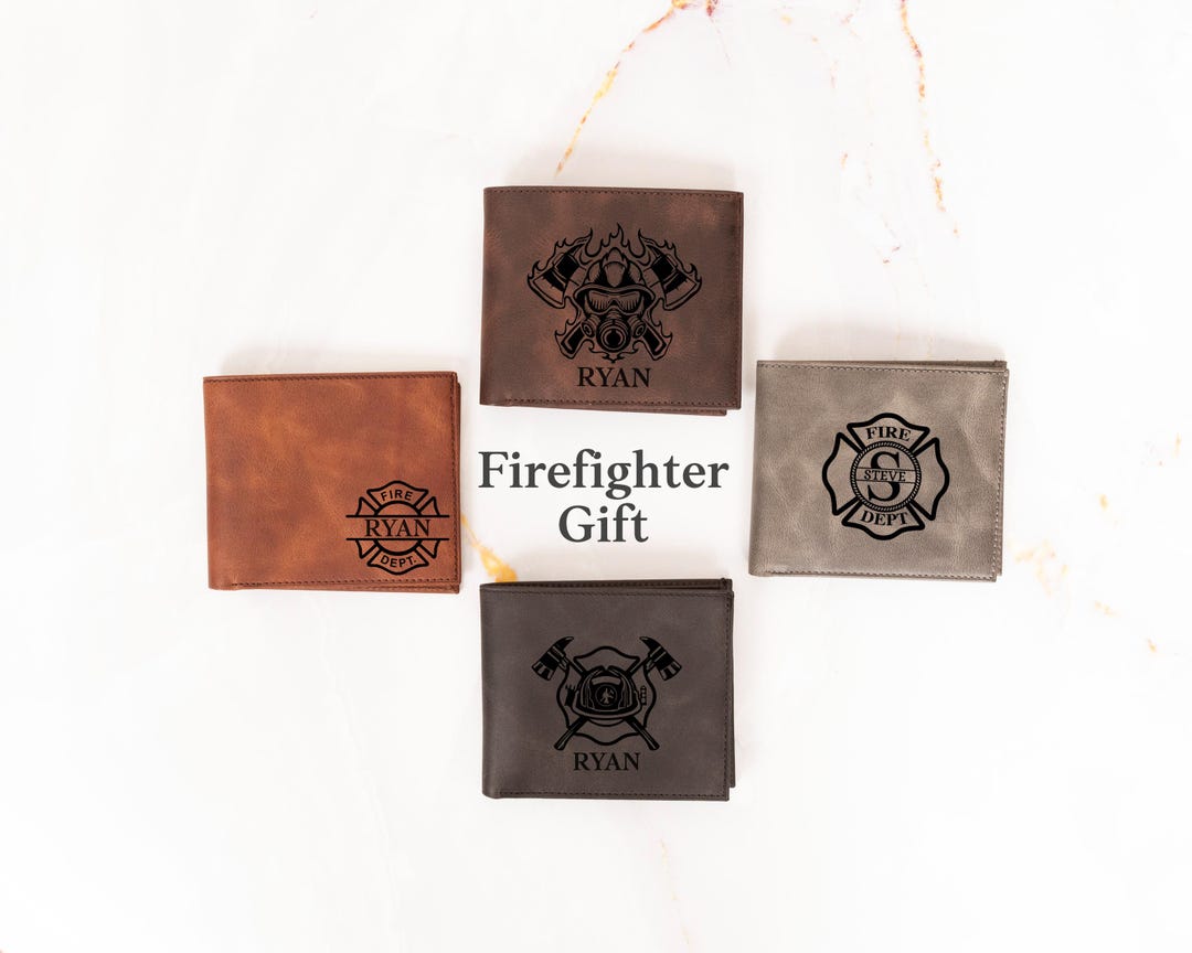 Custom Name Initials Firefighter Retirement Wallet Gift Mens, Fire ...