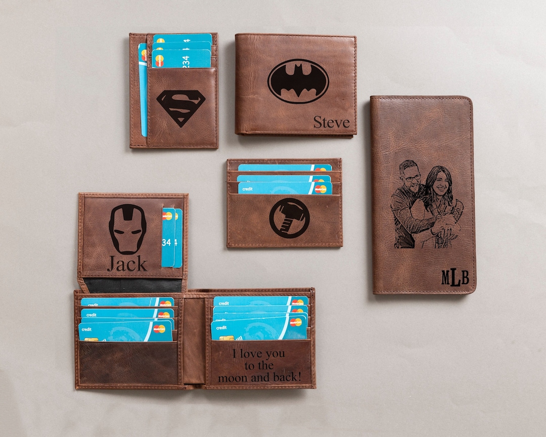 Super Hero Inspired Gift Men, Personalized Leather Bifold Wallet ID ...