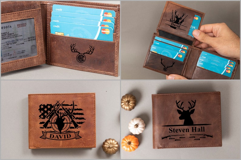 Personalized Leather Wallet Mens, Deer Hunting Gift, Valentines Day ...
