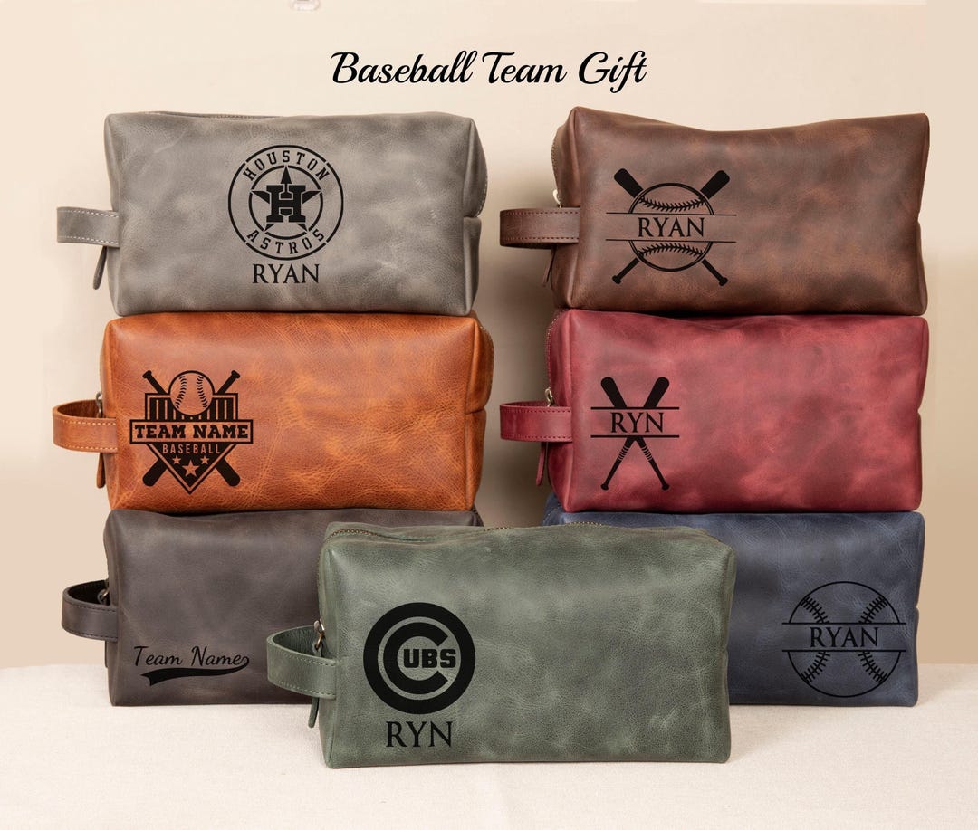 Personalized Baseball Leather Toiletry Bag Mens, Custom Dopp Kits for ...