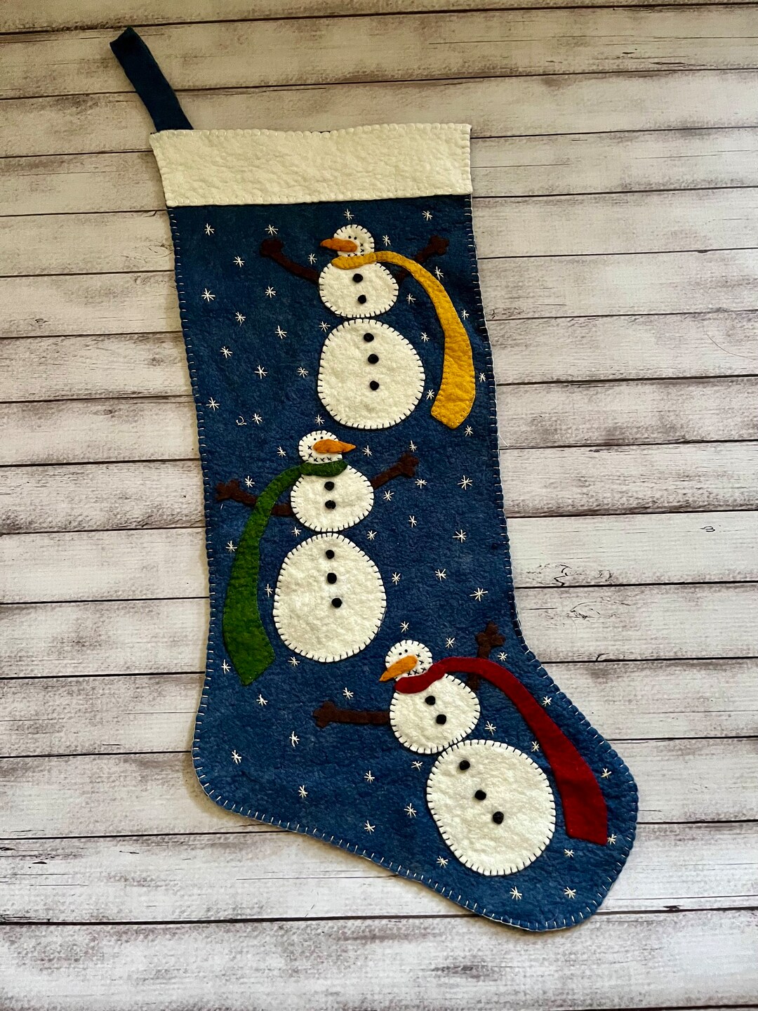 Snowman Christmas Stocking Snowmen Large Holidays Holiday Hand Stitched ...
