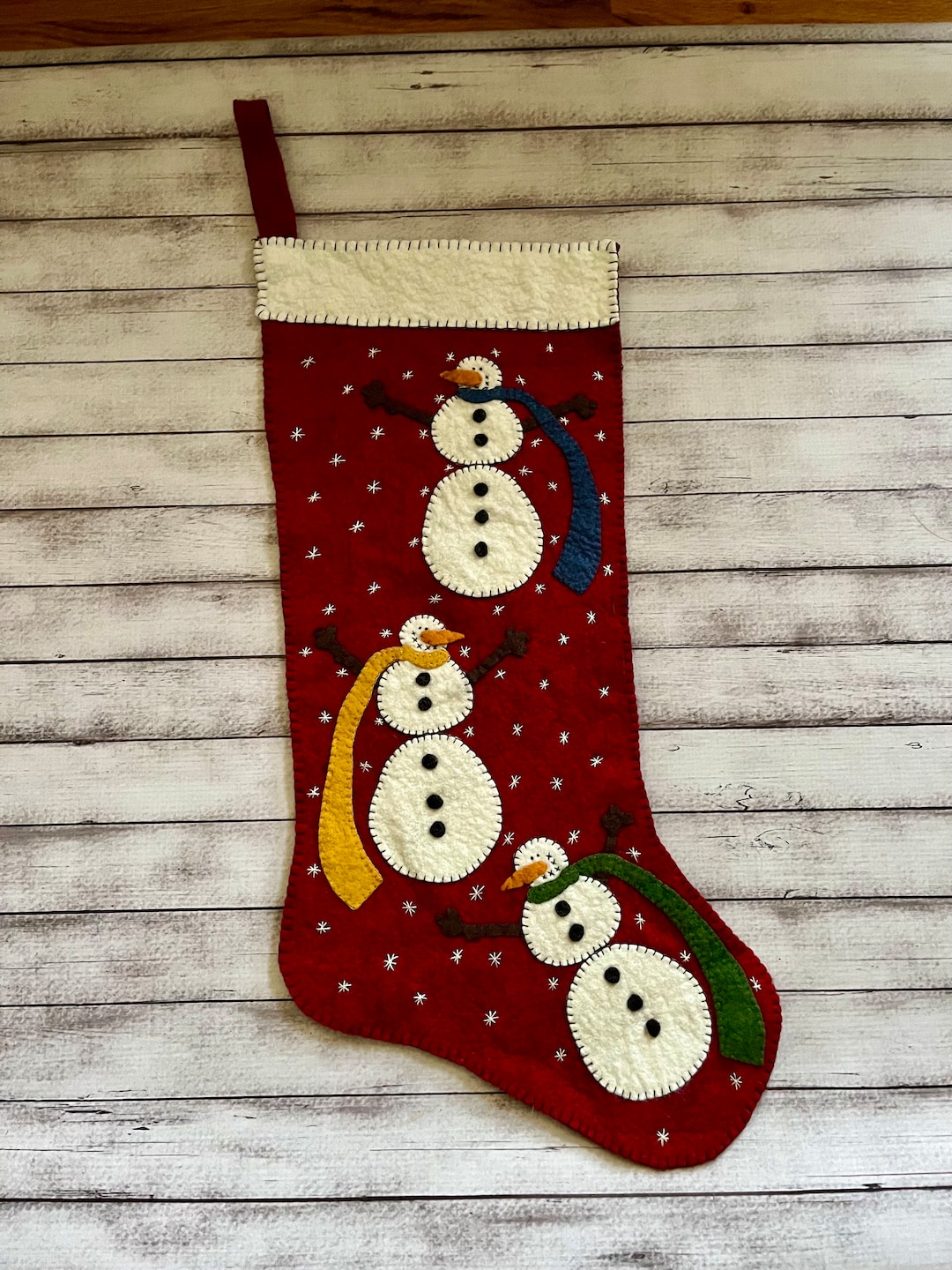 Snowman Christmas Stocking Snowmen Large Holidays Holiday Hand Stitched ...