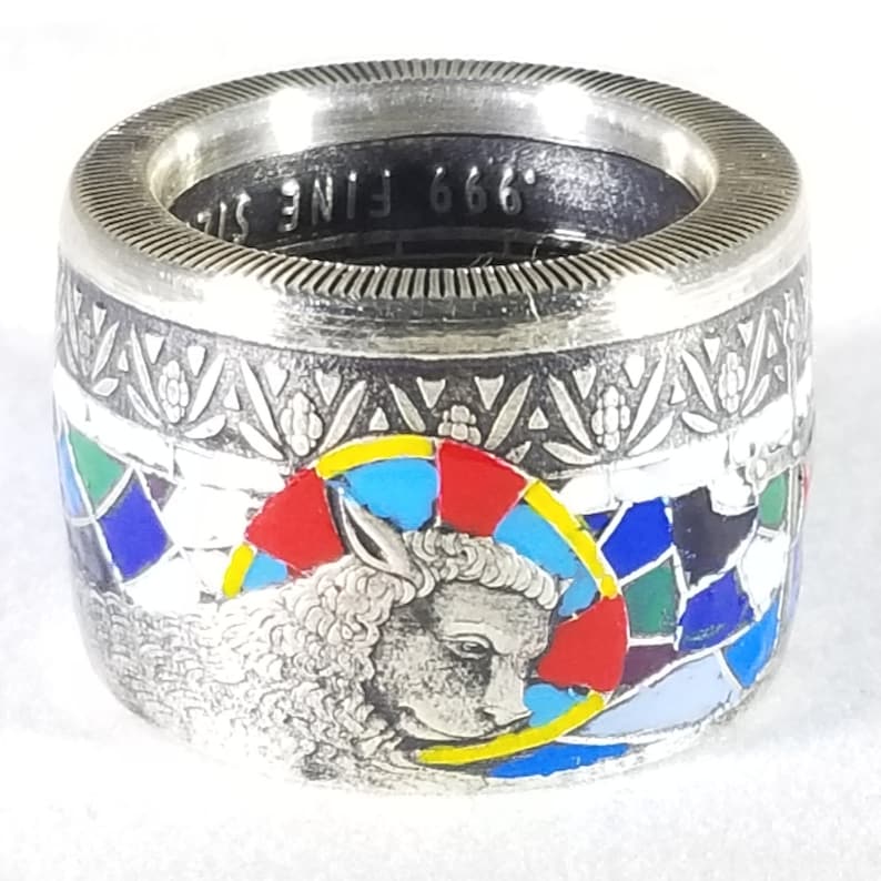 Lamb of God Coin Ringchristian Ringprotection Ringguardian - Etsy