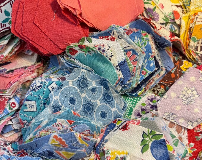 Vintage Feedsack (100) Grandmothers Flower Garden 3” Pieces Floral ...