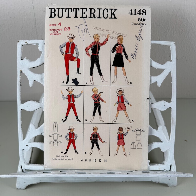 50s 60s Uncut Butterick Costumes Pattern #4148 Size 4 Chest 23 Shirt ...