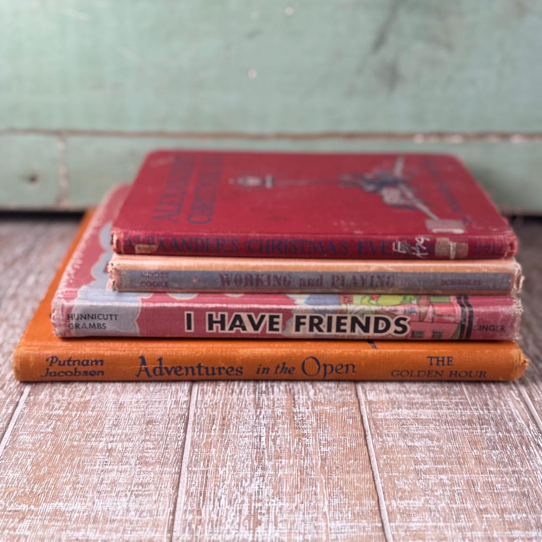 Lot (4) 1918 40s 50s 60s Vtg Books Readers Vintage Juvenile School Text ...