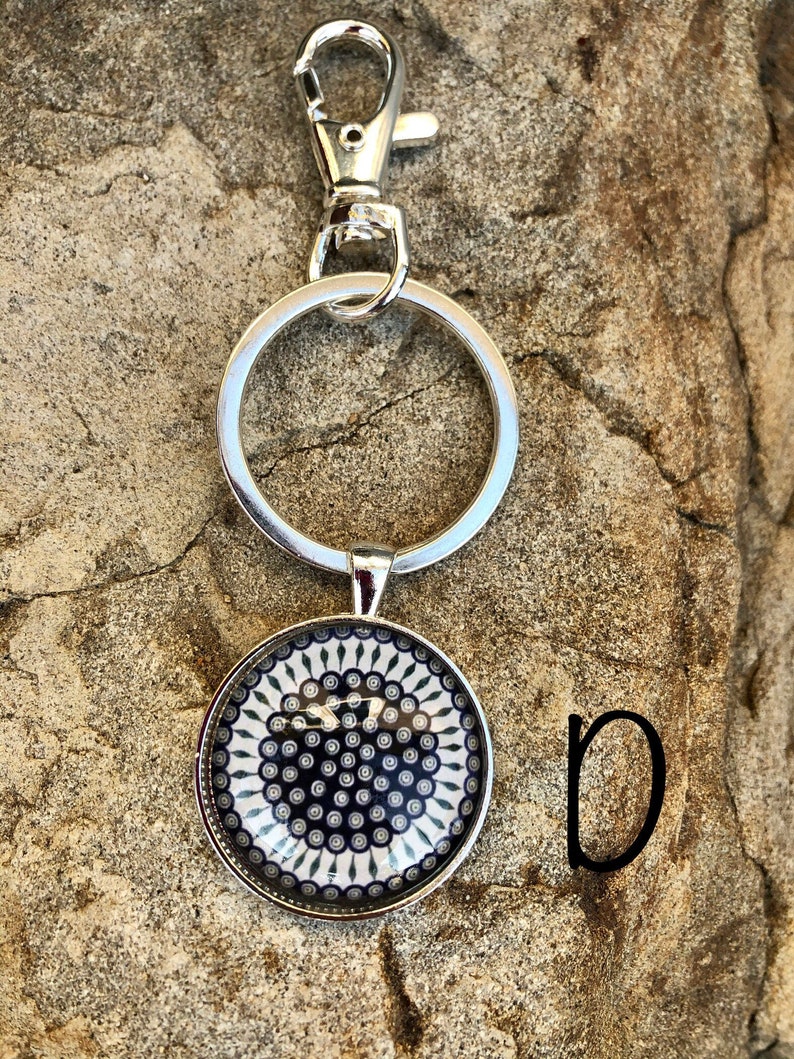 Polish Pottery Key Ring, Polish Pottery Gift, Key Chain Gift, Silver ...