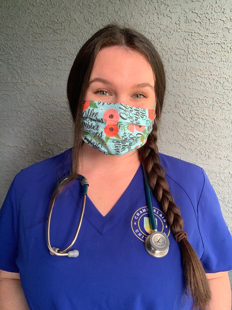 Nurse Face Mask Scrubs Coffee and Rubber Gloves Print Nurse - Etsy