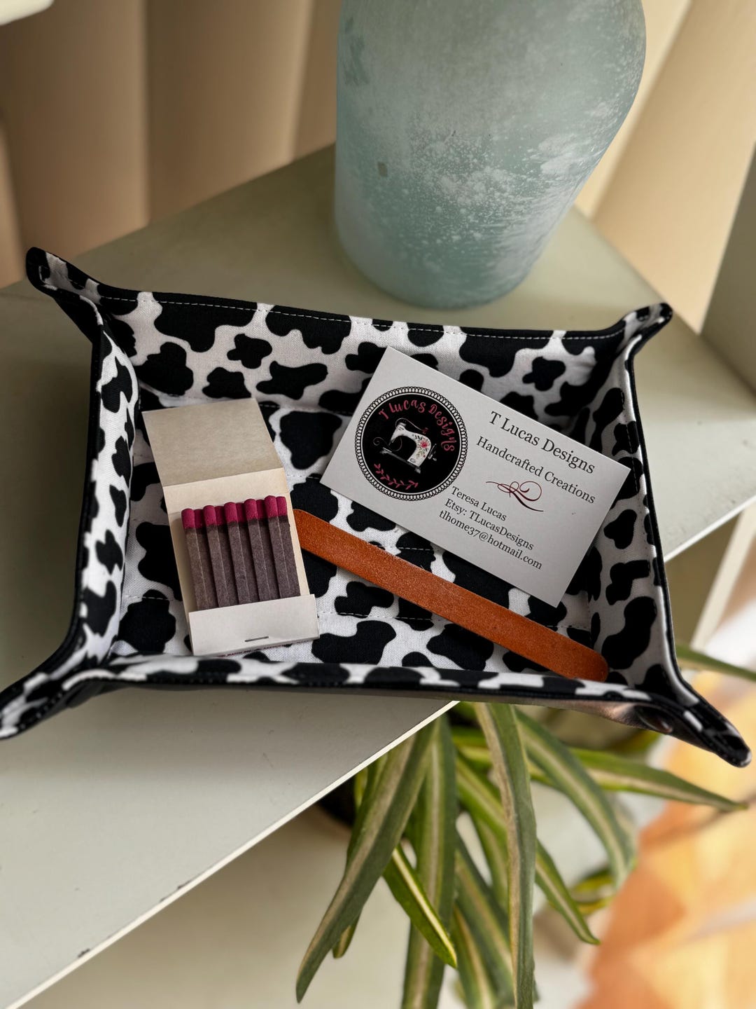 Cow Print Fabric Valet Tray: Collapsible Trinket Catch-all - Etsy