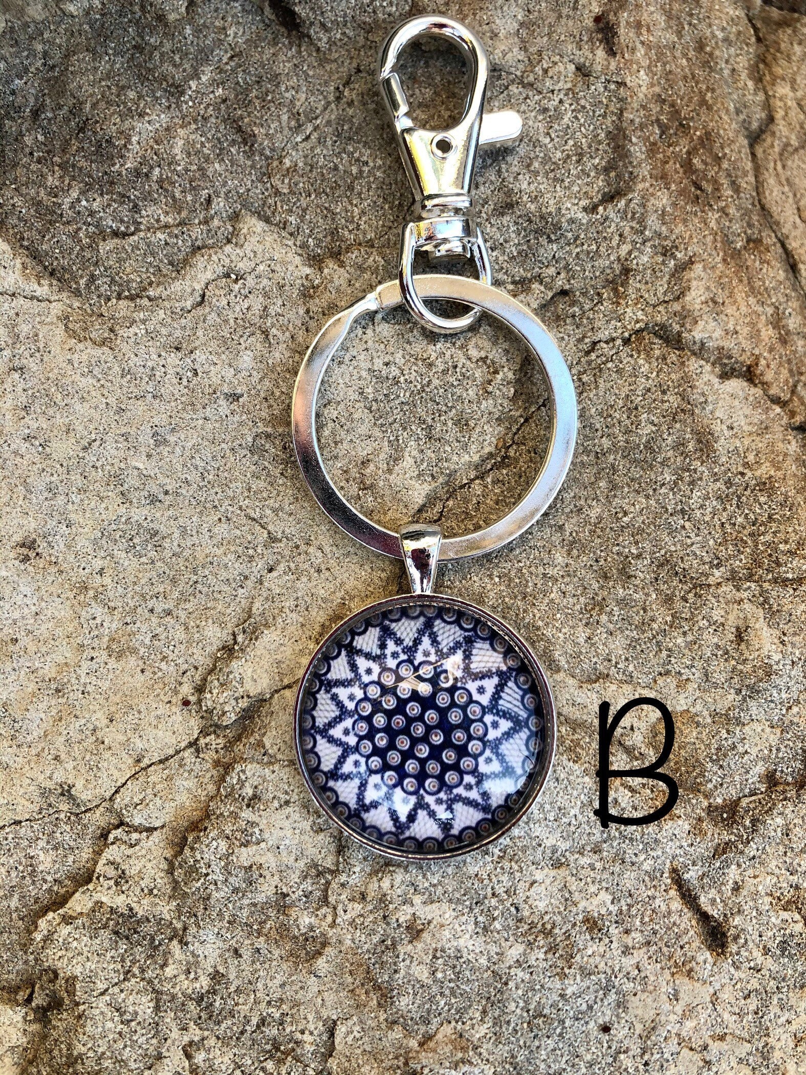 Polish Pottery Key Ring, Polish Pottery Gift, Key Chain Gift, Silver ...
