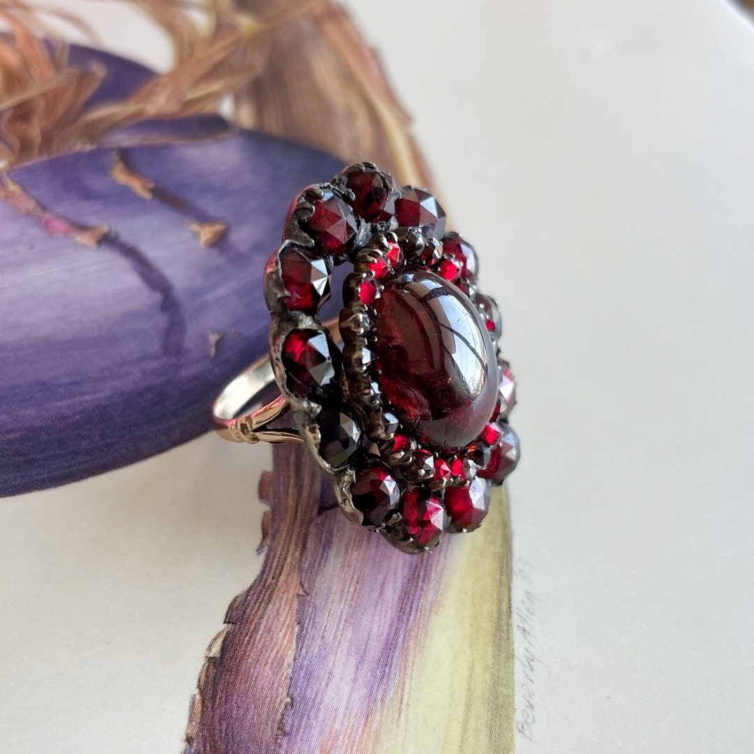 Bohemian Garnet Cluster Ring - Etsy