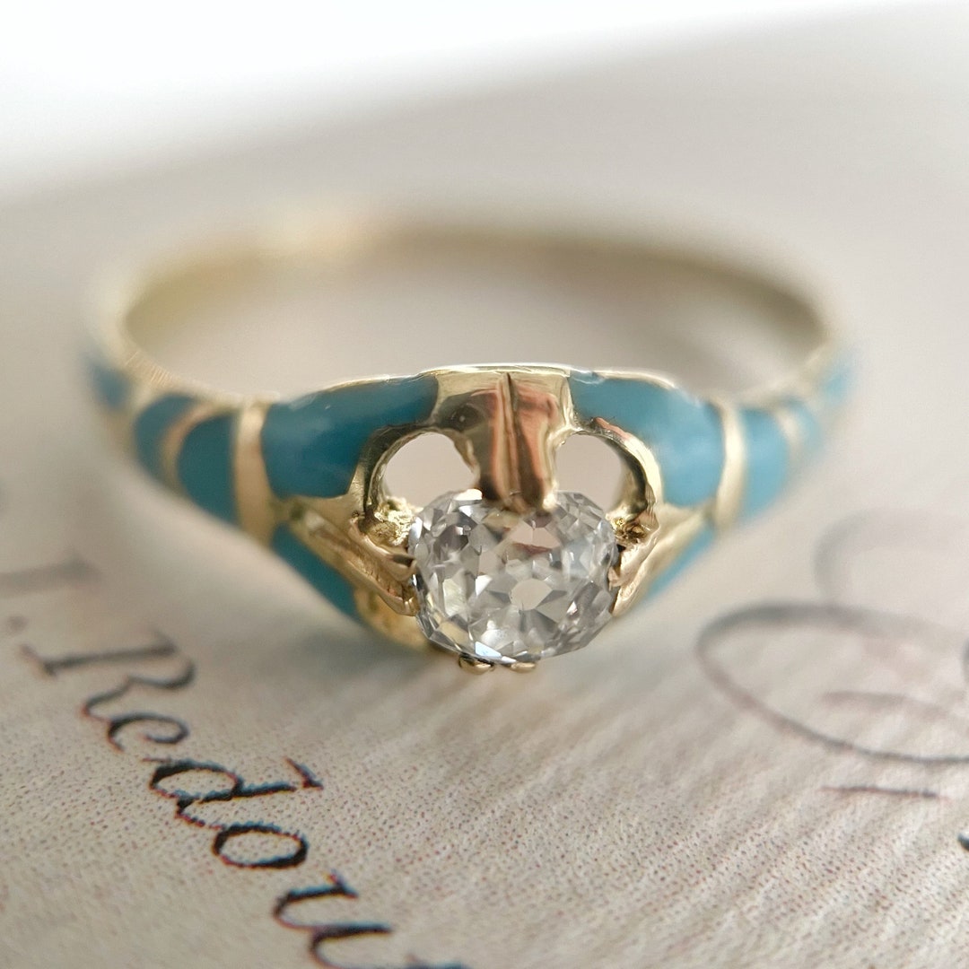 Victorian Light Blue Enamel Diamond Ring - Etsy