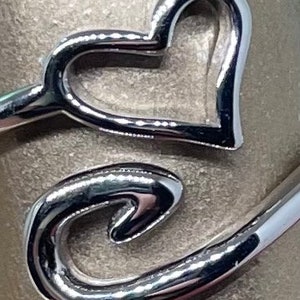 Sterling Silver Fish Hook Heart Ring, Adjustable Size 6-9 - Etsy
