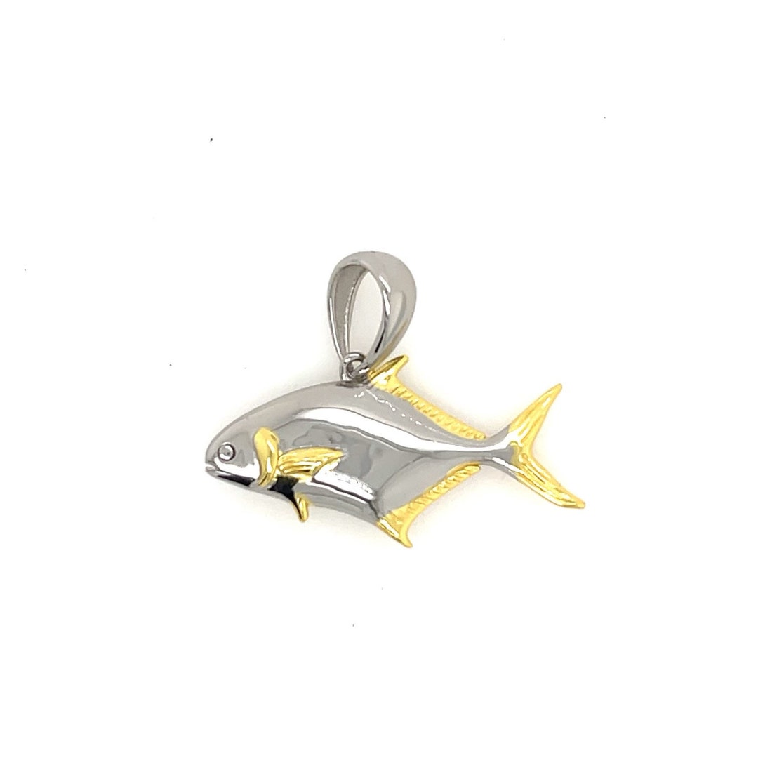 Pompano Fish Pendant, Solid Sterling Silver With Two Tone Platinum and ...