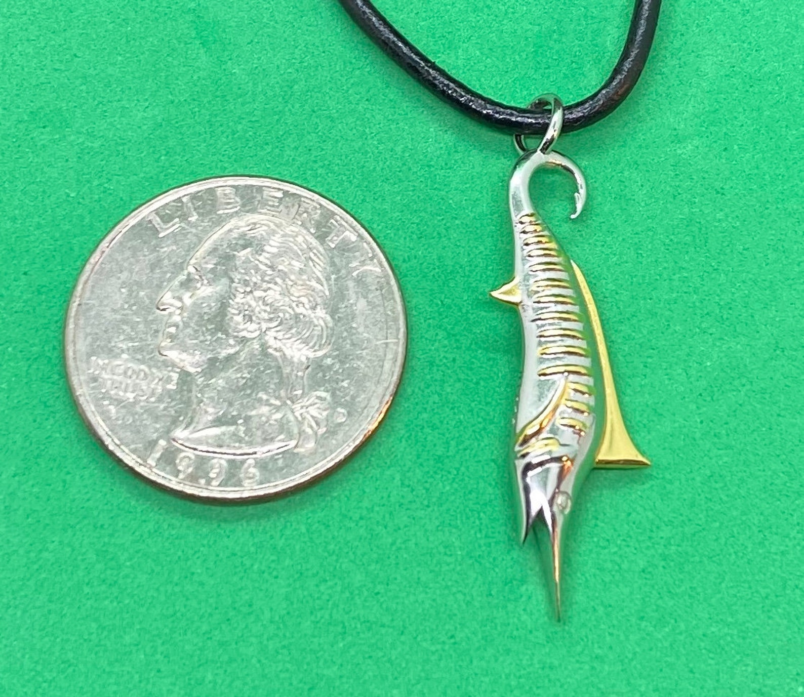 Marlin Pendant Solid Sterling Silver W 10kt Gold Plating - Etsy