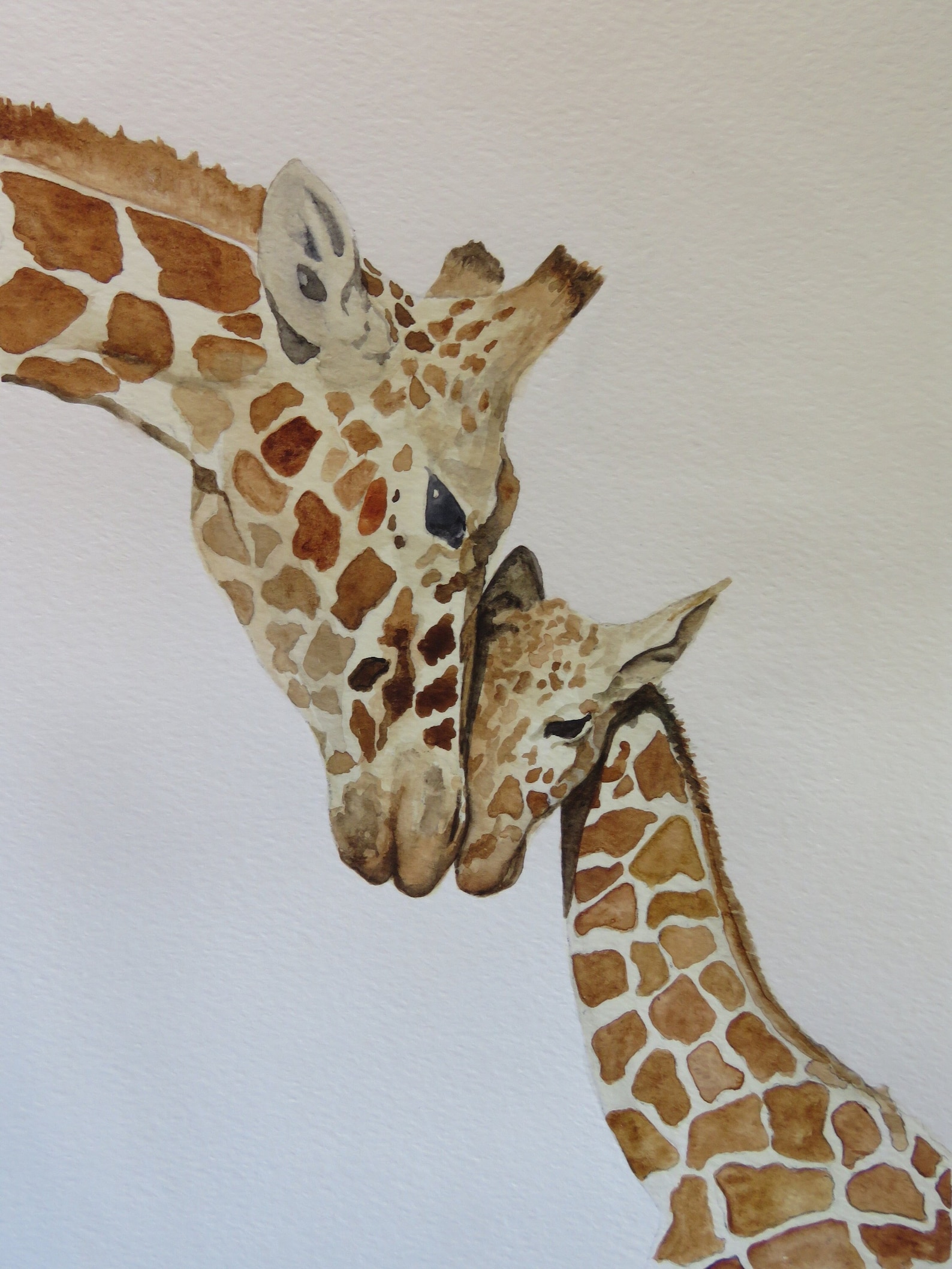 Giraffes Original Watercolor. One of a Kind. Giraffe Mother and Child ...