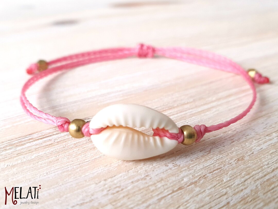 Pink Bracelet With Shell, Shell Bracelet, Cowrie Shell, Beach Jewelry ...