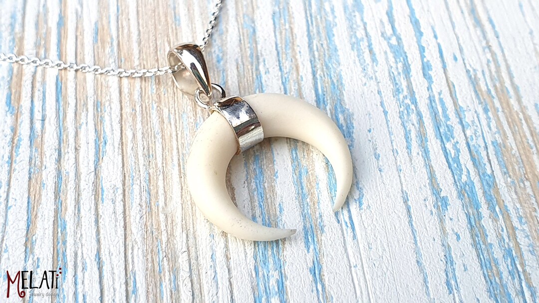 Silver Chain With Moon Pendant, Bone Half Moon Chain Pendant Made of ...