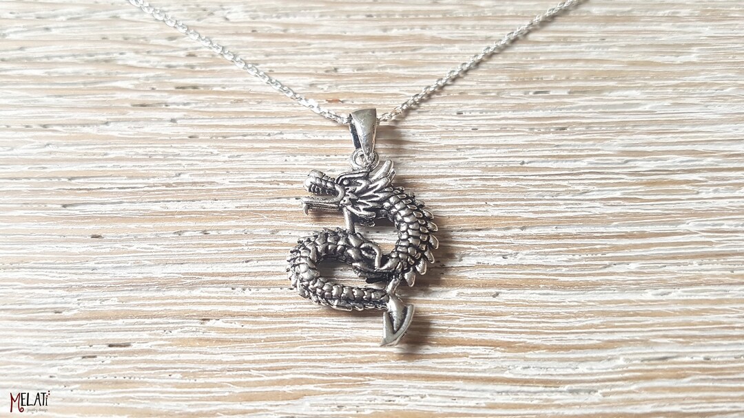 Silver Chain Dragon Dragon Chain Pendant Small Dragon as a - Etsy