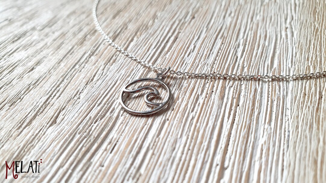 Silver Chain With Wave Pendant, Surfer Chain, Chain With Wave, Fine ...